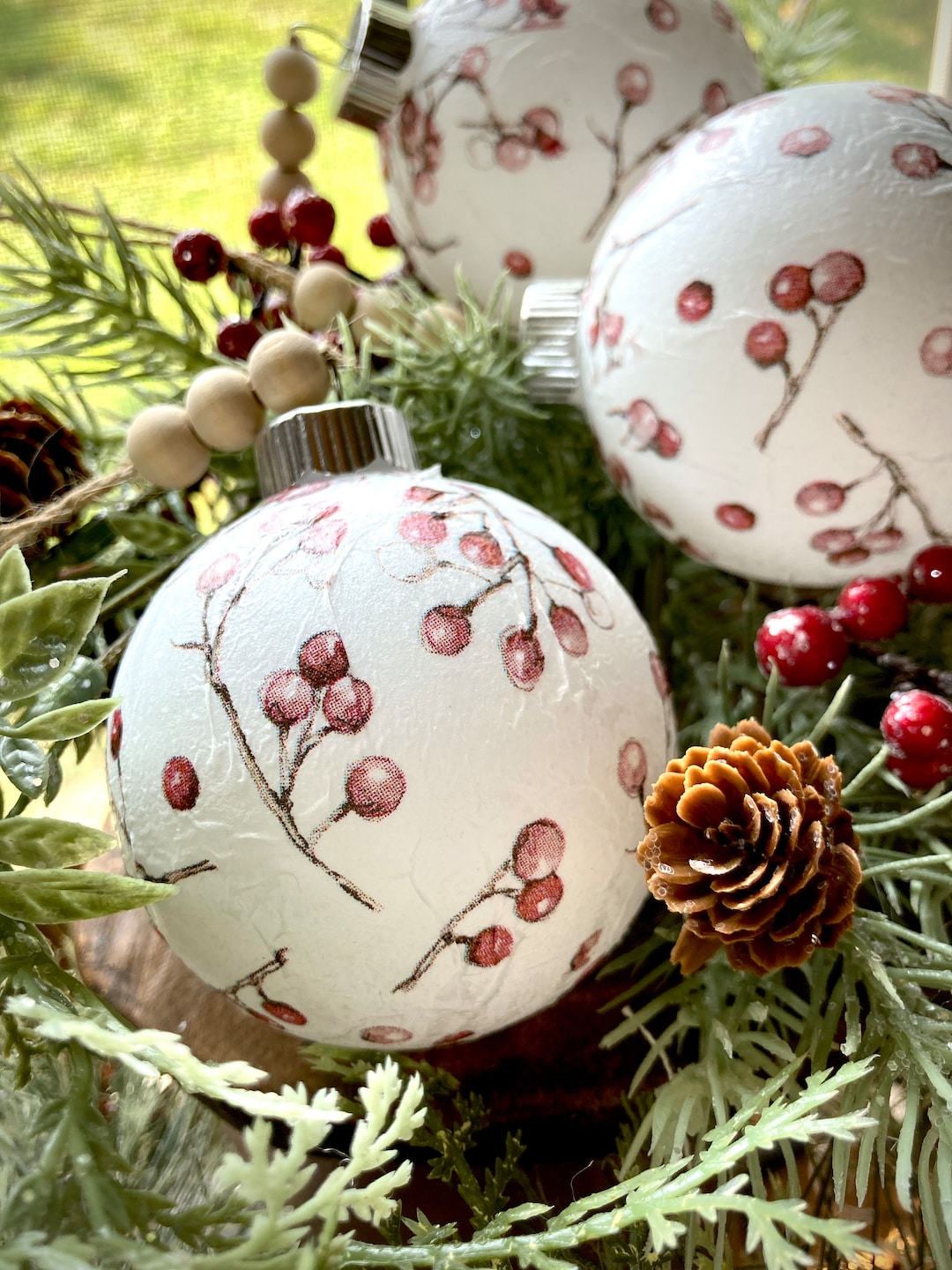 Set of 3 Winter Berry Handmade Christmas Ornaments, Red Christmas Tree ...
