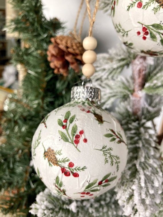 Sets of Winter Berry Pinecone Handmade Christmas Ornaments White Red Christmas Tree Decor Unique Decorations Vintage Inspired Baubles Etsy