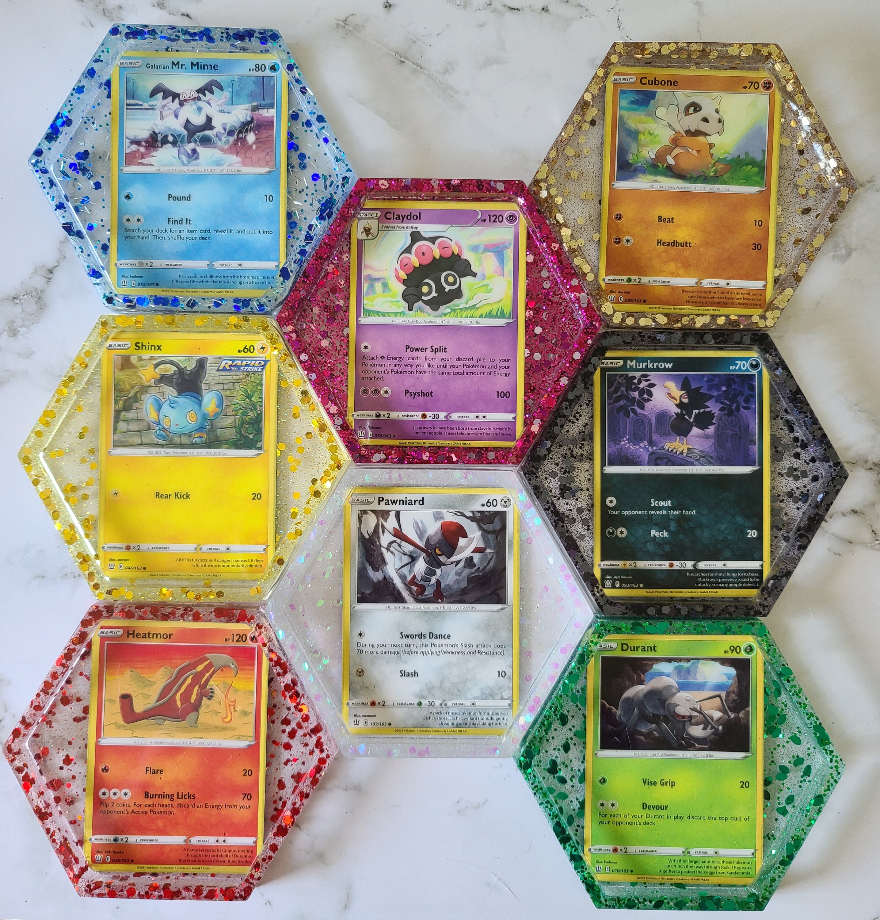 Custom Pokémon Card Coasters Hexagon Resin Coasters Glitter Pokémon ...