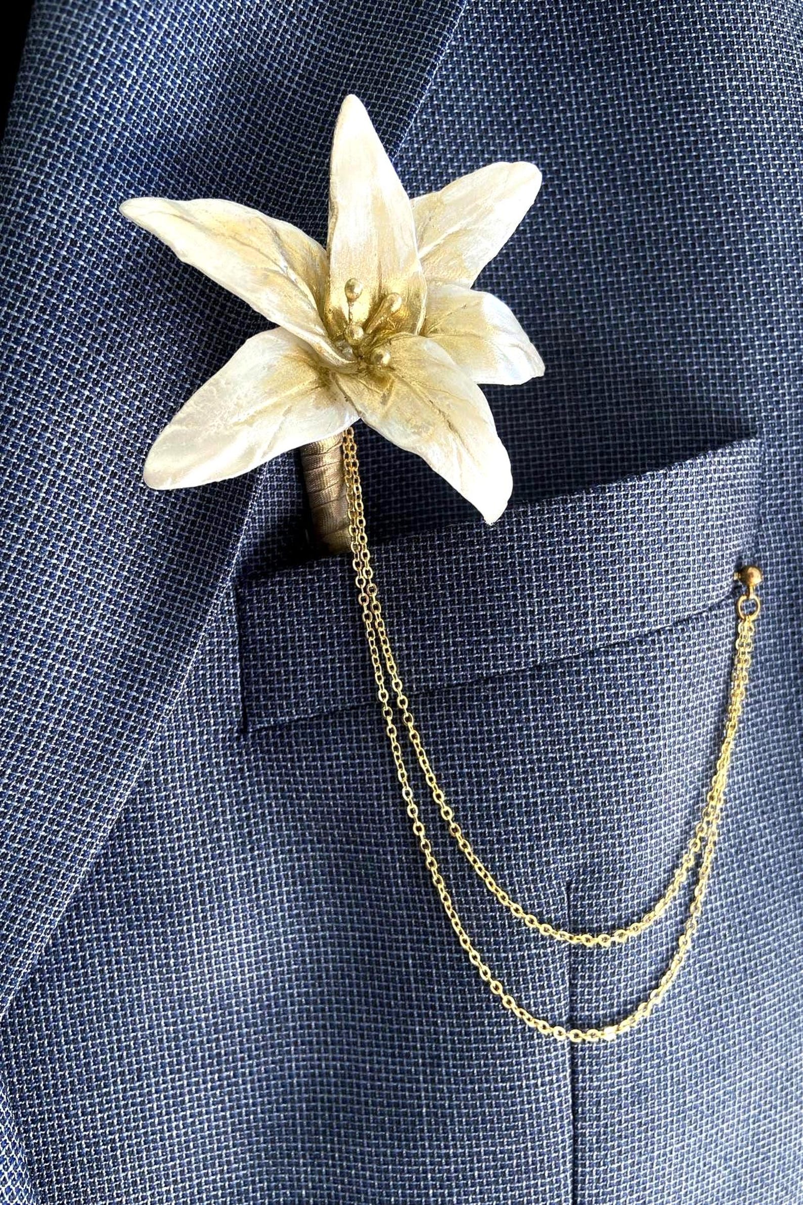 Handmade Jewelry Brooch, Lily Lapel Pin Removable Chain - Etsy