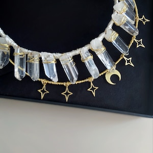 Crescent Moon Tiara, Quartz Halo Crown With Stars, Celestial Bridal ...