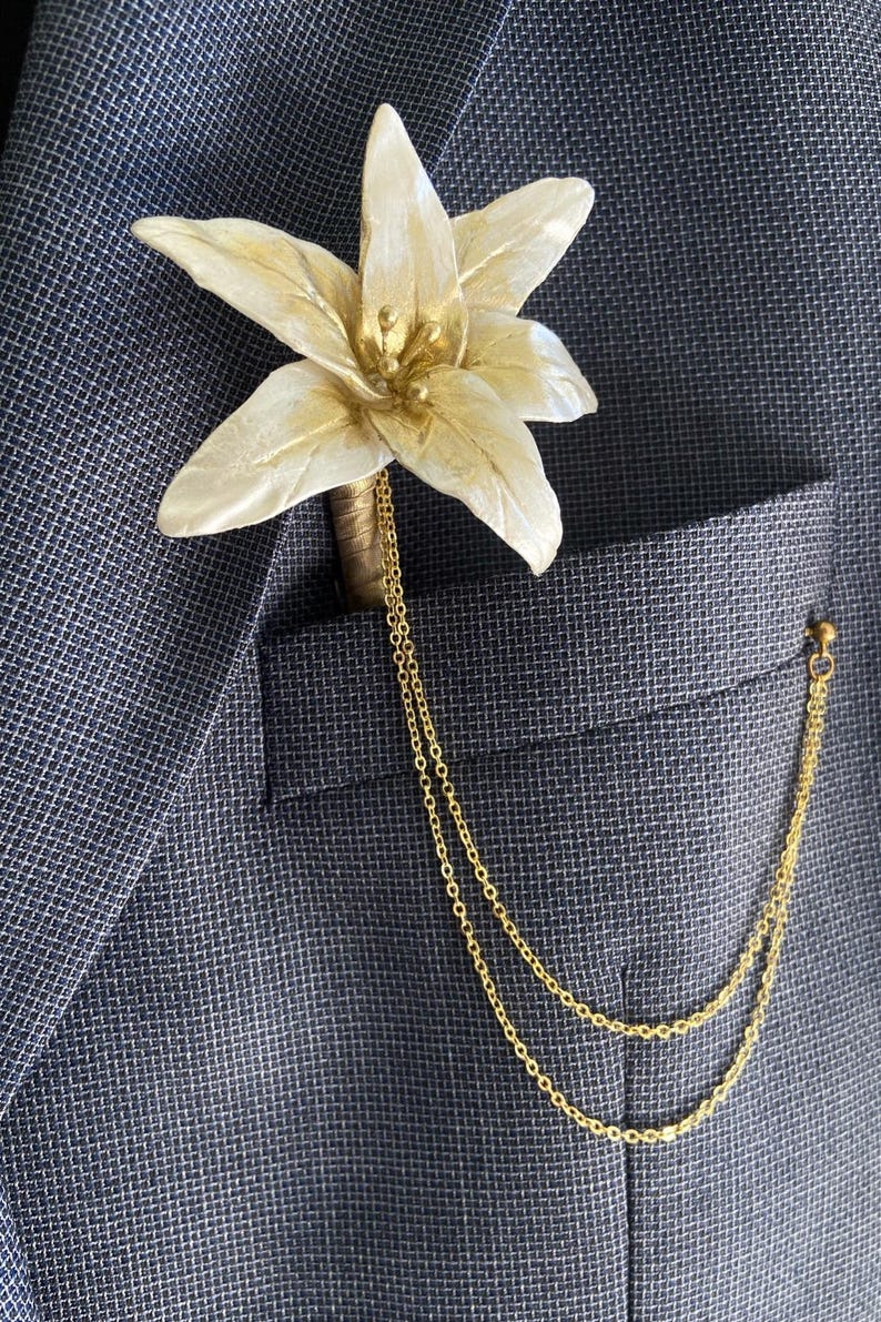 Handmade Jewelry Brooch, Lily Flower Chain Lapel Pin - Etsy