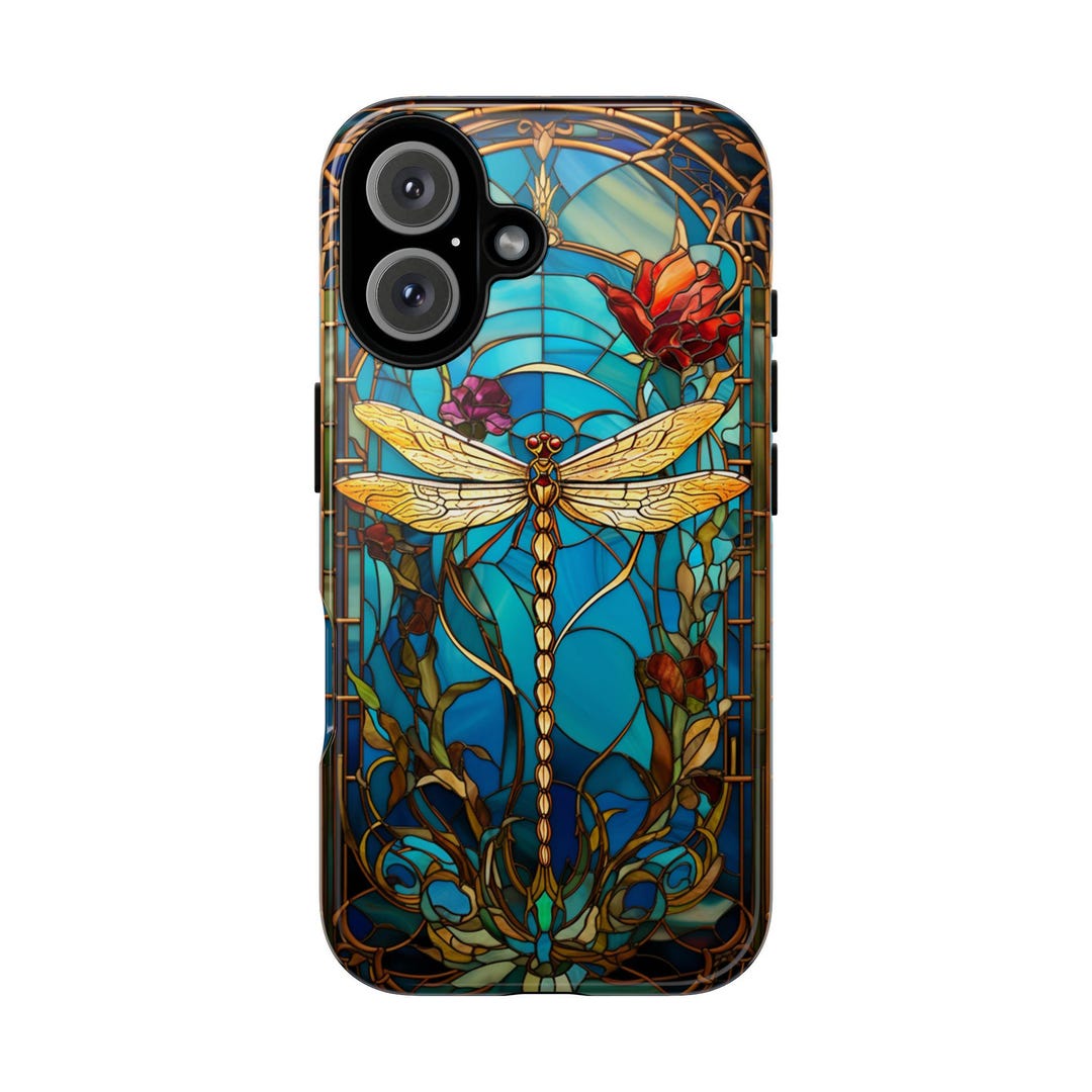 Vintage Art Nouveau Stained Glass Dragonfly Phone Case for iPhone 16 ...