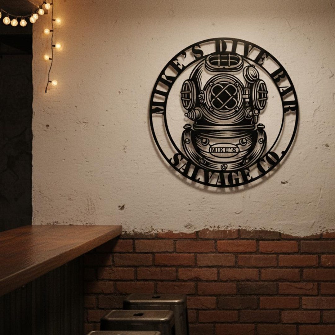Custom Bar Metal Sign – Dive Helmet Wall Decor, MK5 Navy Diver Metal ...