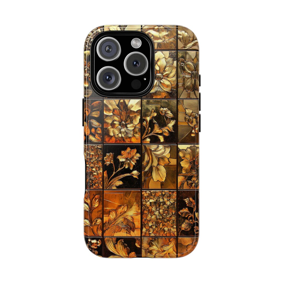 Gold Leafed Tiled Art Deco Phone Case - Luxury Cover for iPhone 16, 15 ...