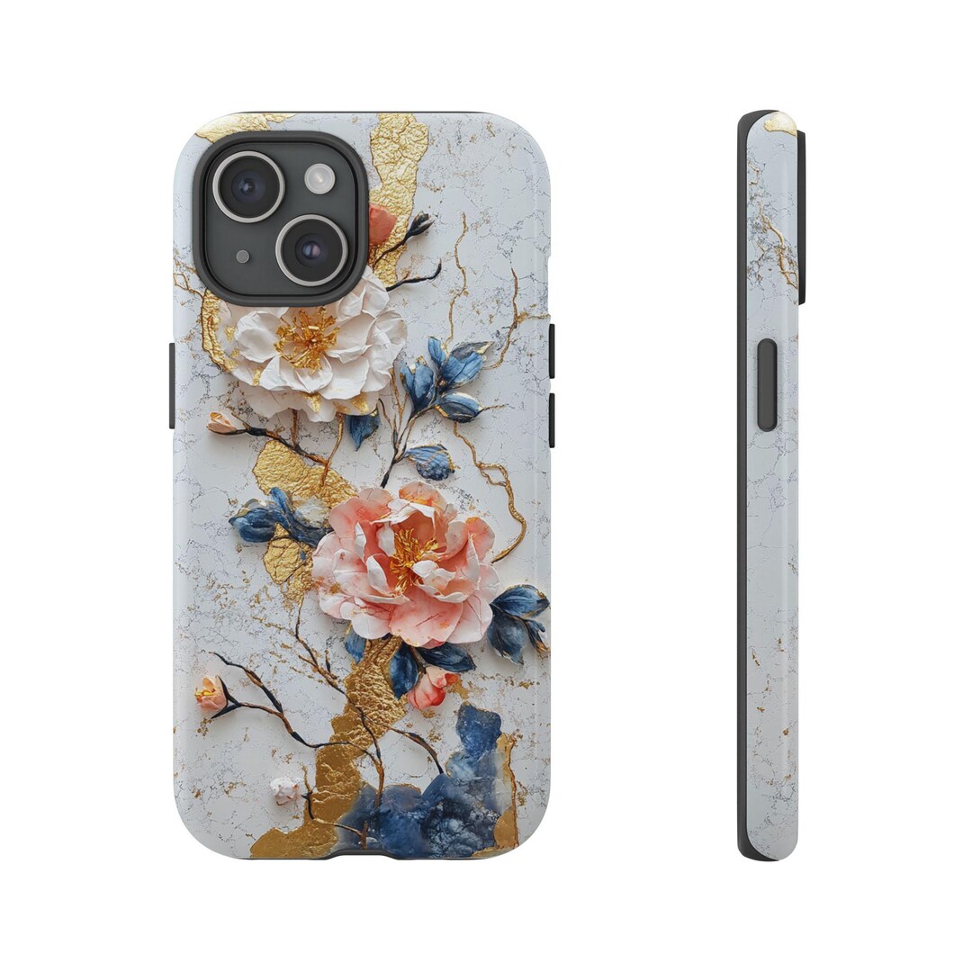 Origami Style Floral Aesthetic Gold Inlay Japanese Art Phone Cover ...