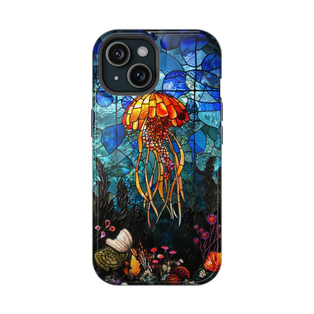 Jellyfish iPhone 15 Case, Magsafe Tough iPhone Case, Undersea Stained ...