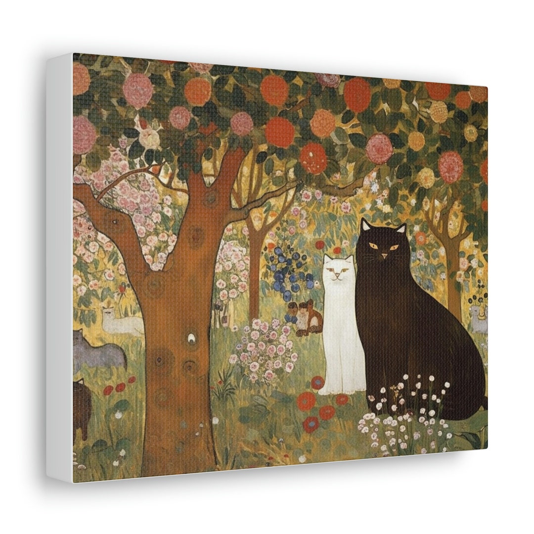 Gustav Klimt Style Garden Cat Print, Klimt Flowers Cat Poster, Cat Art ...