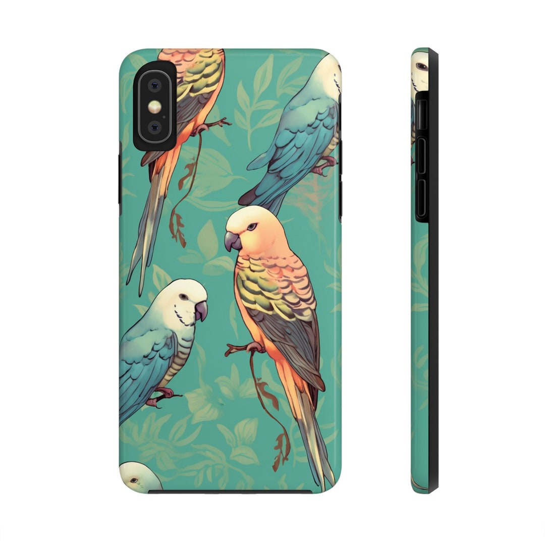 Budgie iPhone Case, Parrot Floral Phone Tough Case Bird Lover, Bird ...