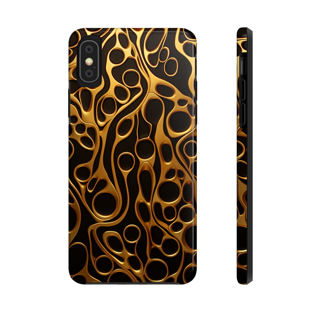 Abstract Dripping Luxury Gold and Black iPhone Case, Psychedelic, Retro ...
