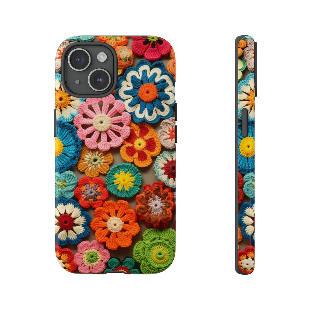 Vintage Floral Phone Case Crochet Blanket Knit Look Phone Case | Bright ...