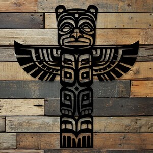 Northwest Tribal Alaska Totem Pole Metal Art | Native American Wall ...