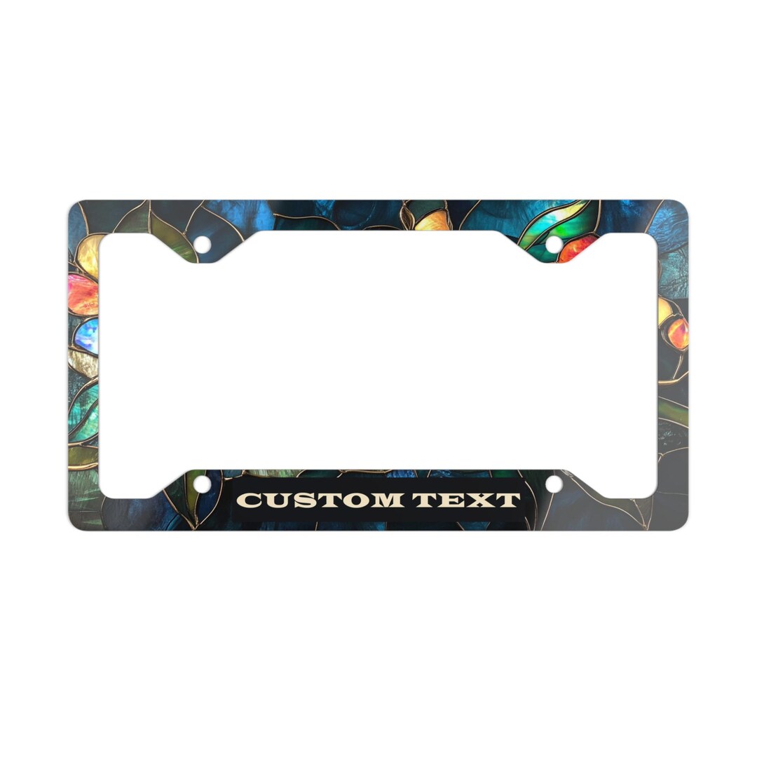 Custom Name Stained Glass Floral License Plate Frame Vanity Car Tag ...