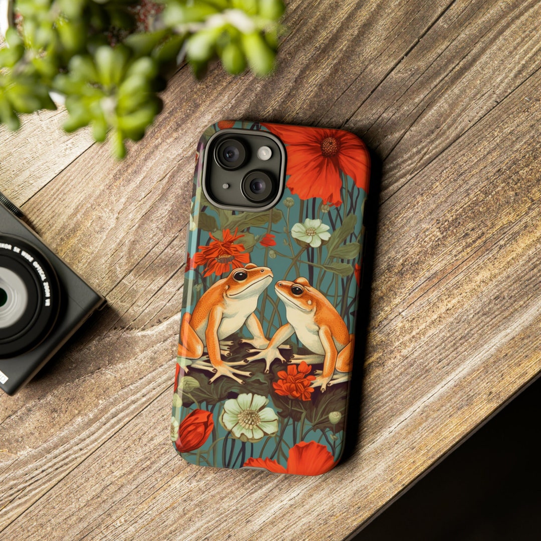 Boho Frog Love: Vintage Whimsy Phone Case | Floral Cottagecore Frogs ...