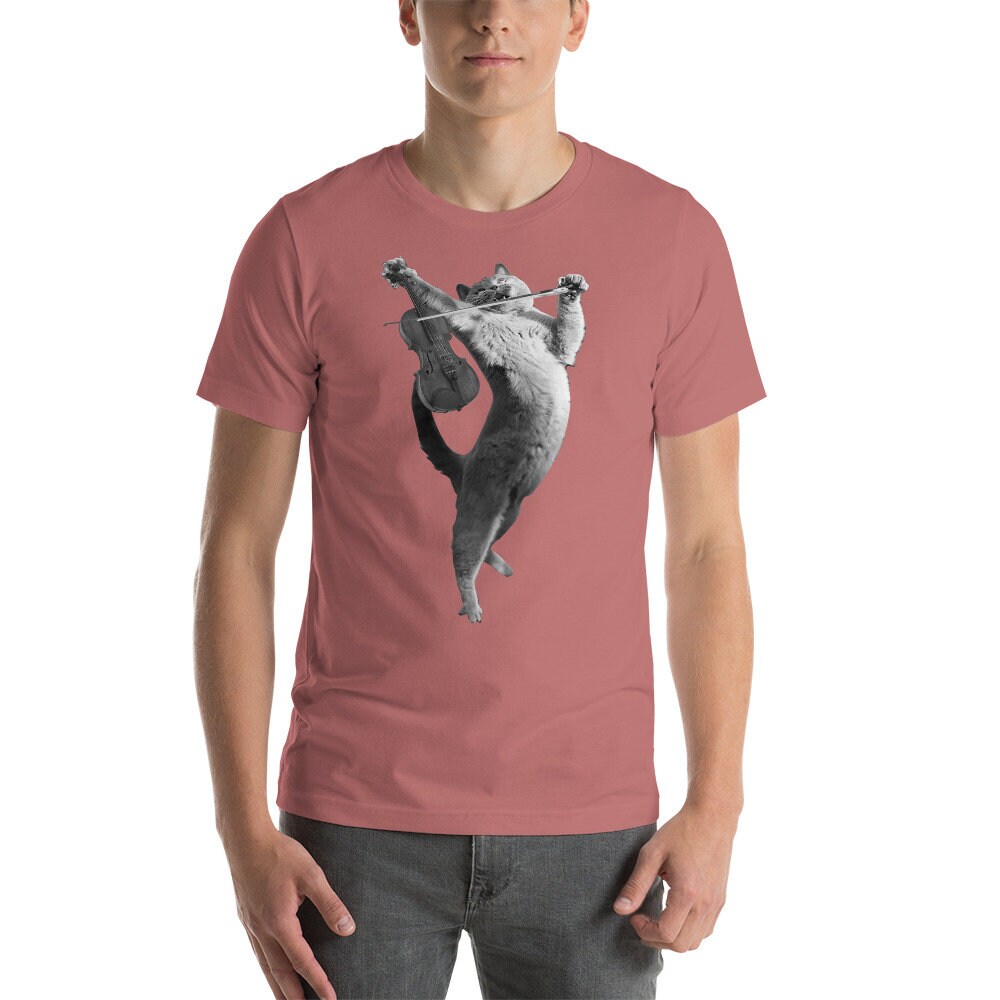 Cat Fiddle T-shirt Mens Cat Playing Violin Tshirt Music - Etsy