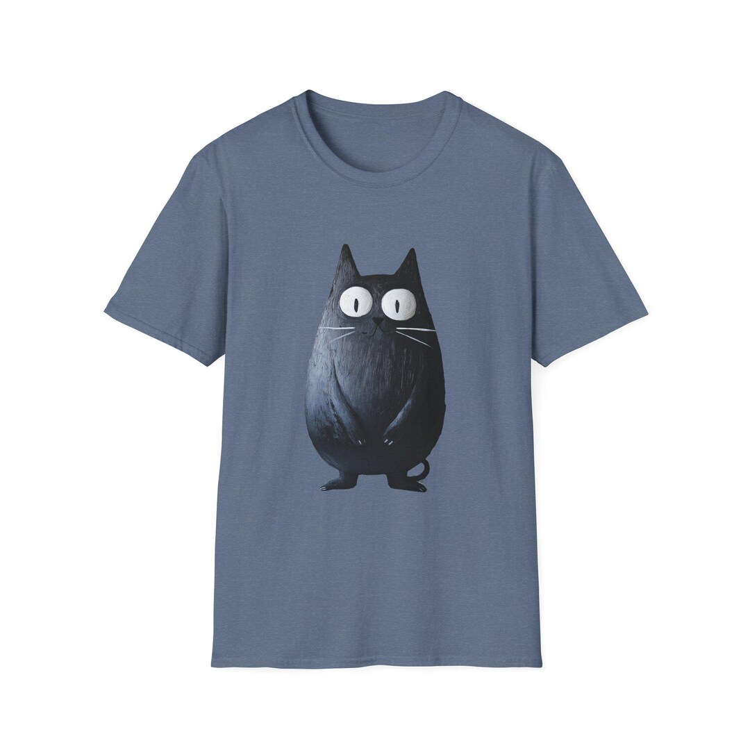 Fat Cat Shirt Crew Neck Unisex Folk Art Print Quirky Cute Birthday ...