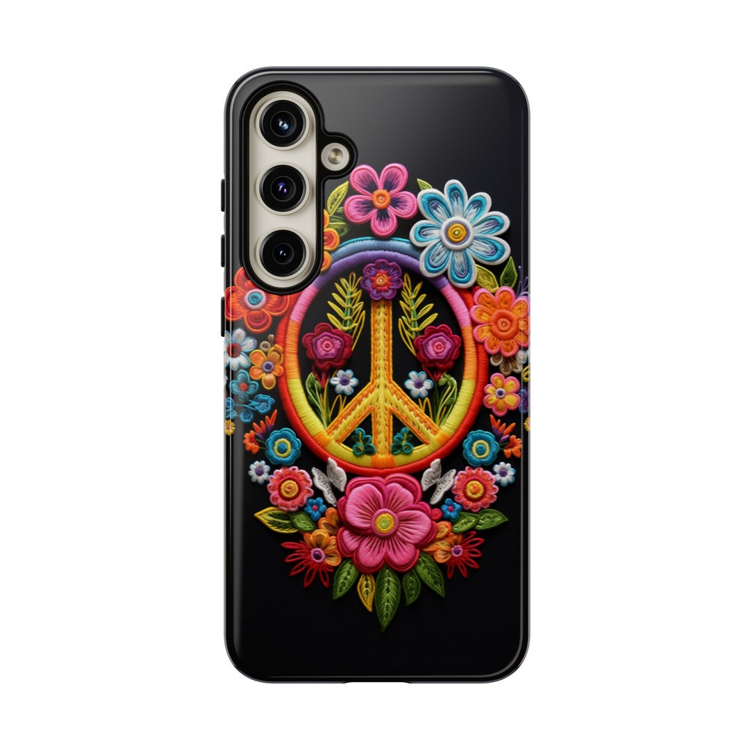 Peace Sign Embroidery Floral Hippie Style Case Phone Case for iPhone 15 ...