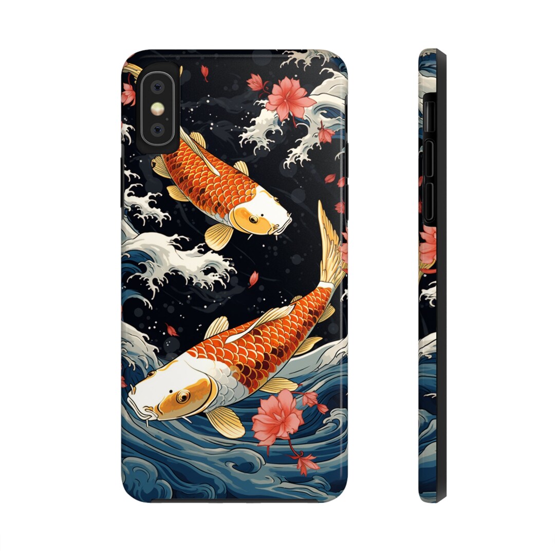 Koi Fish Phone Case, Vintage Japanese Art Gold Fish iPhone Case, Tough ...