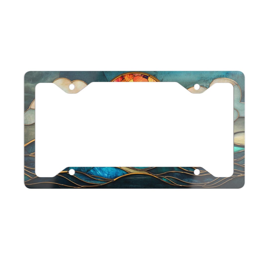 Stained Glass Ocean Wave License Plate Frame, Sun Beach Car Accessories ...