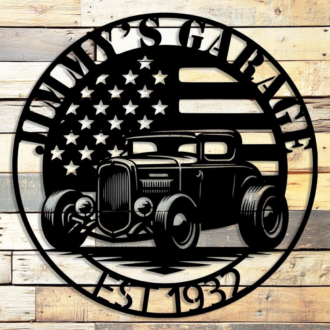 Personalized American Hot Rod Coupé Metal Sign, Custom Garage Wall Art ...