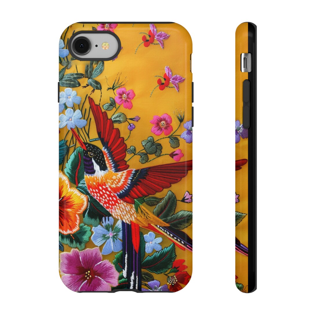 Mexican Floral Embroidery Phone Case With Hummingbird Design | iPhone ...