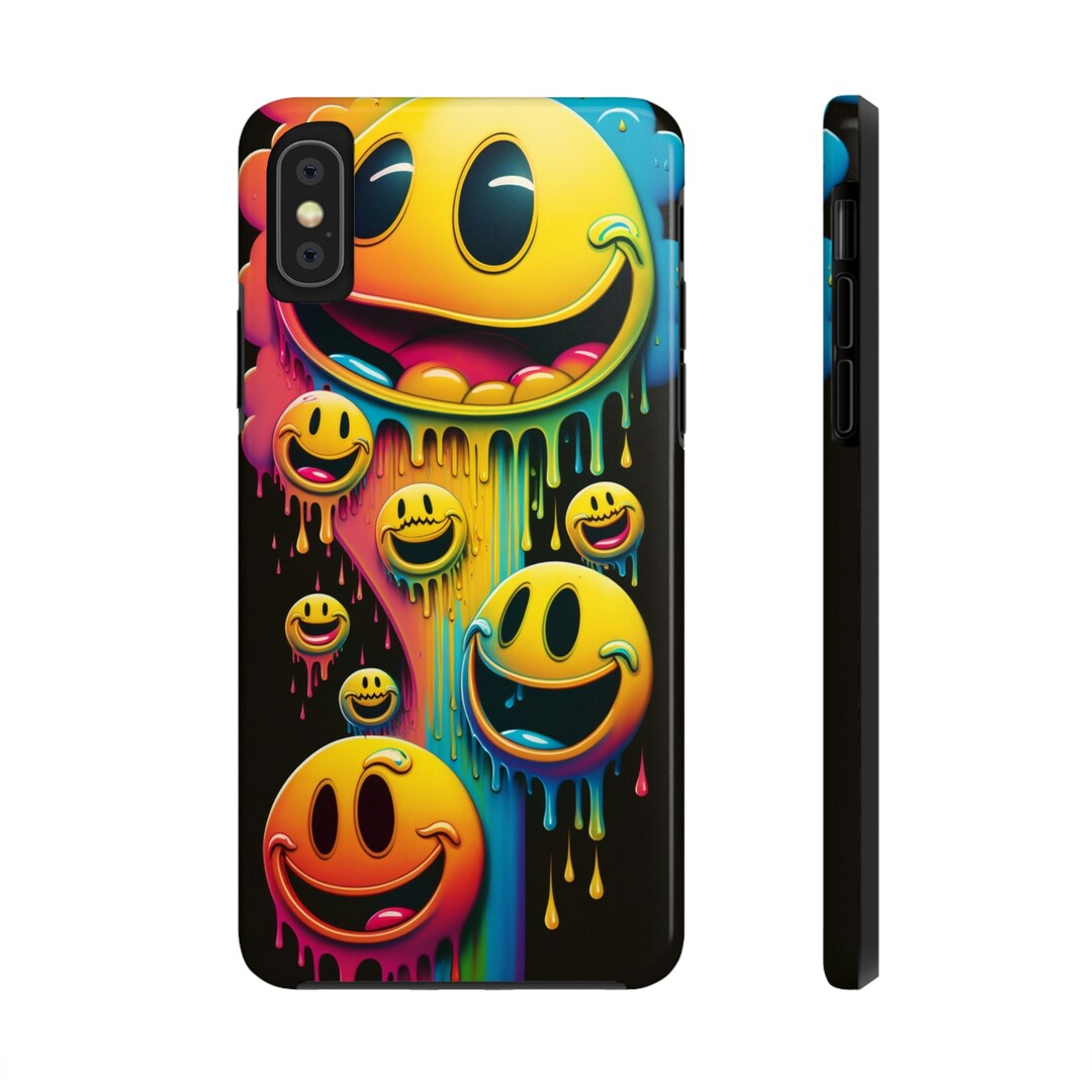Trippy Drippy Psychedelic iPhone Case Smiley Face Colorful Retro 70's Phone Tough Case iPhone 14 ...