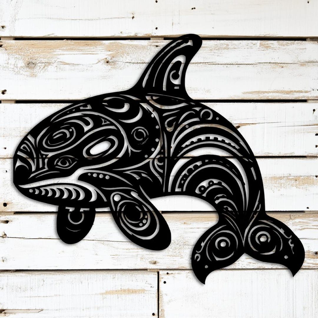 Northwest Tribal Art Orca Whale Totem Pole Metal Art | Native American ...