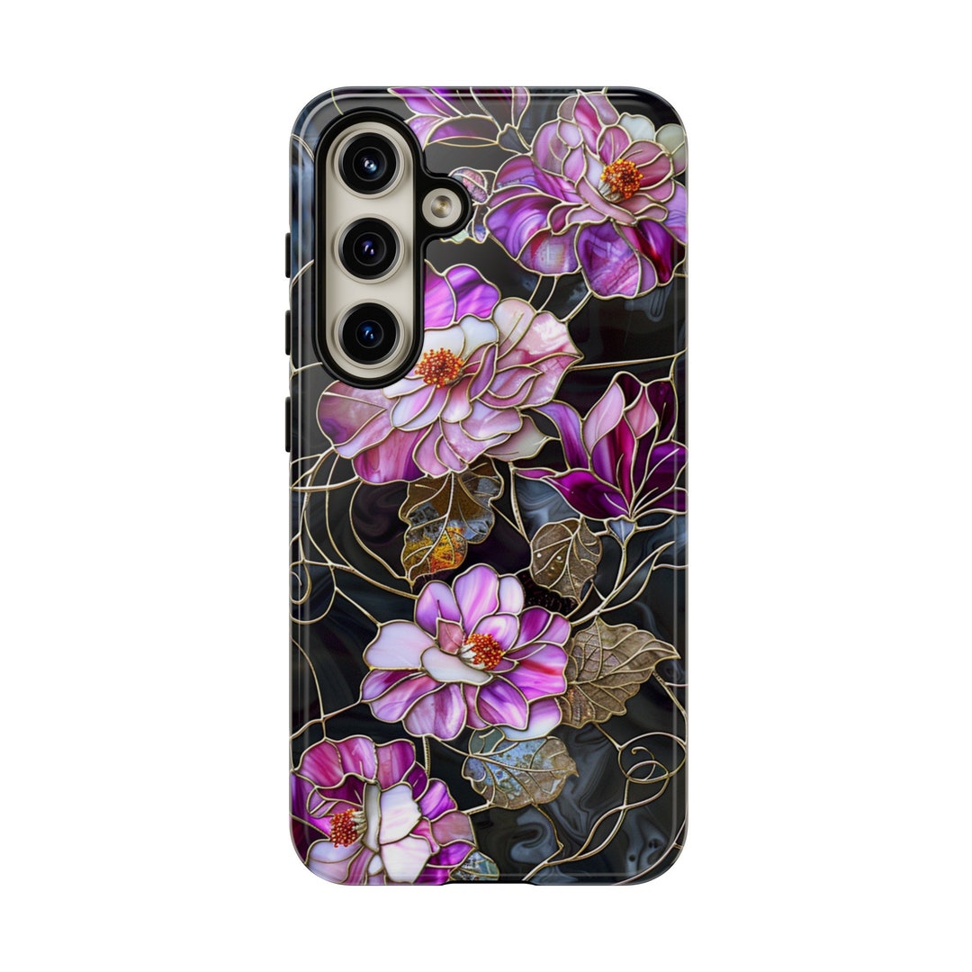 Magenta Color Floral Stained Glass Phone Case for iPhone 15, 14, Pro ...