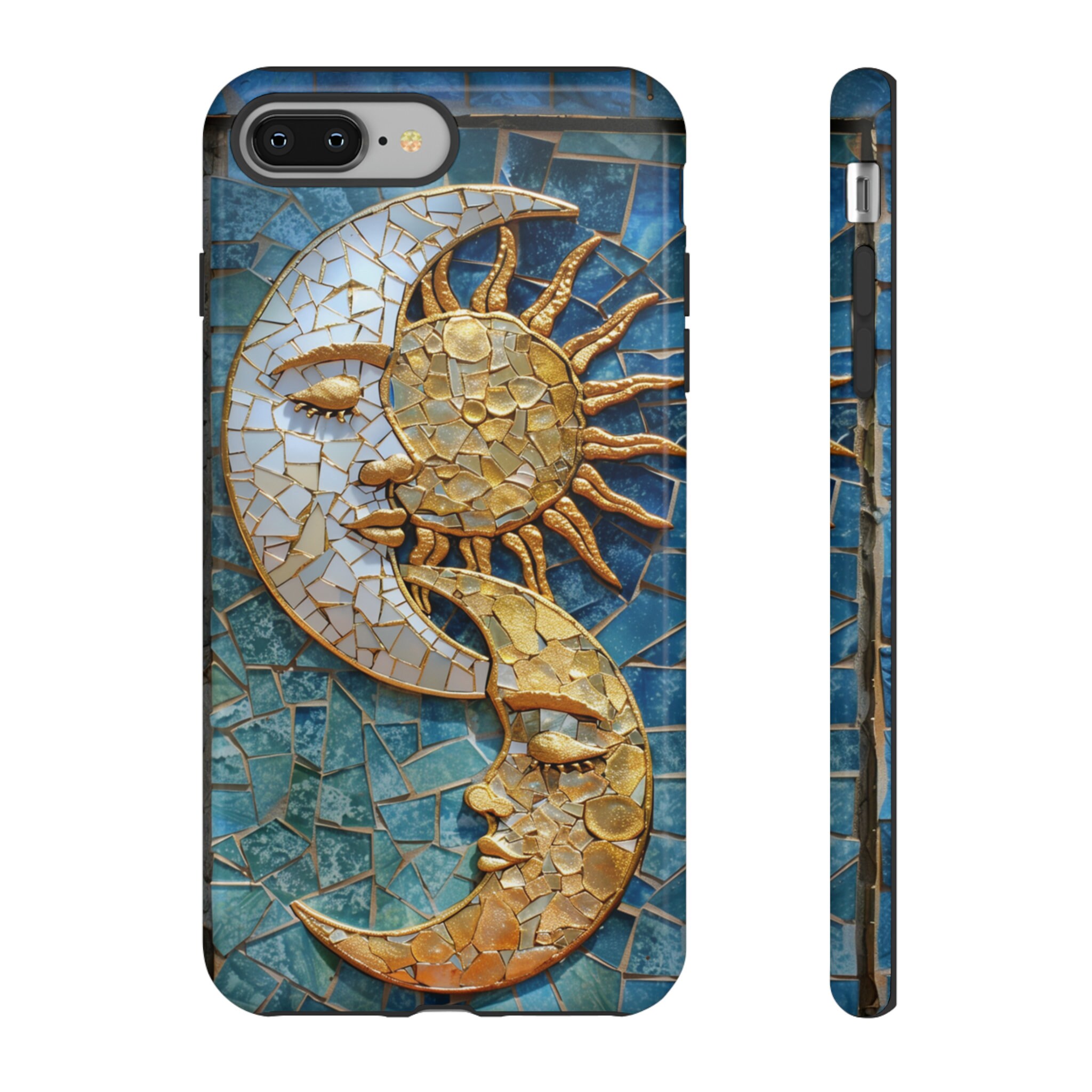 Boho Sun and Moon Mosaic Tile Stained Glass Phone Case for iPhone 15 ...