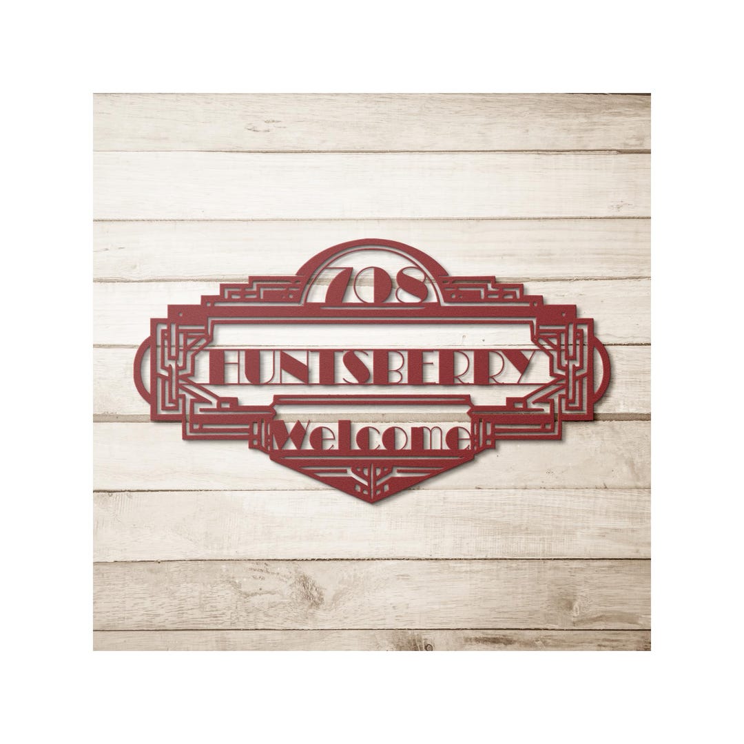 Art Deco Address Metal Wall Art Custom House Number Sign Outdoor Steel ...
