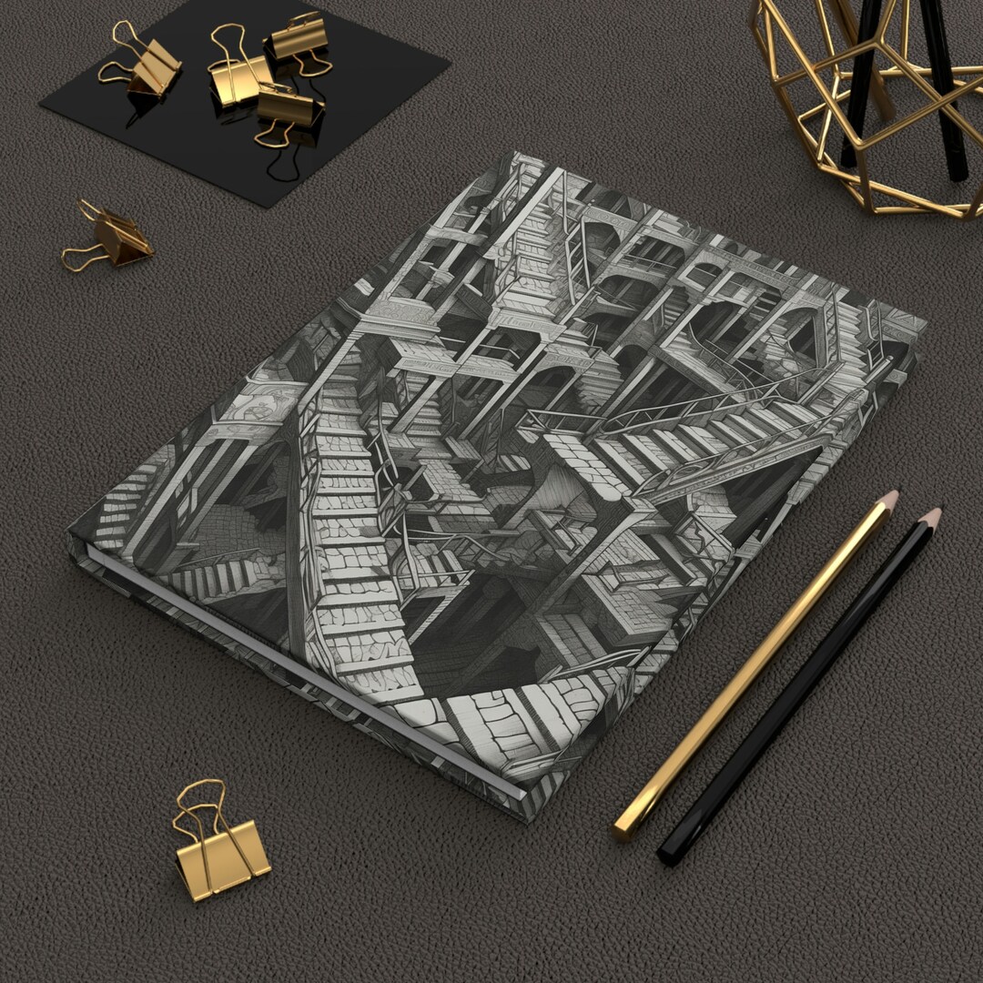 Psychedelic Mc Escher Style Art Hardcover Journal - Personalized Minimalist Notepad, Gift for ...