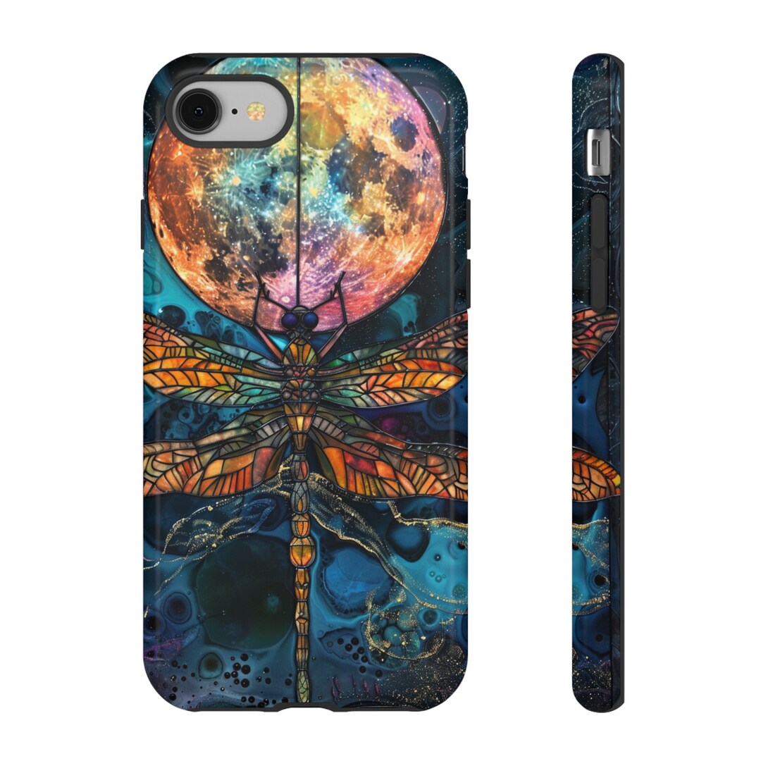 Full Moon Stained Glass Dragonfly Phone Cover, iPhone 15 Case, Samsung ...