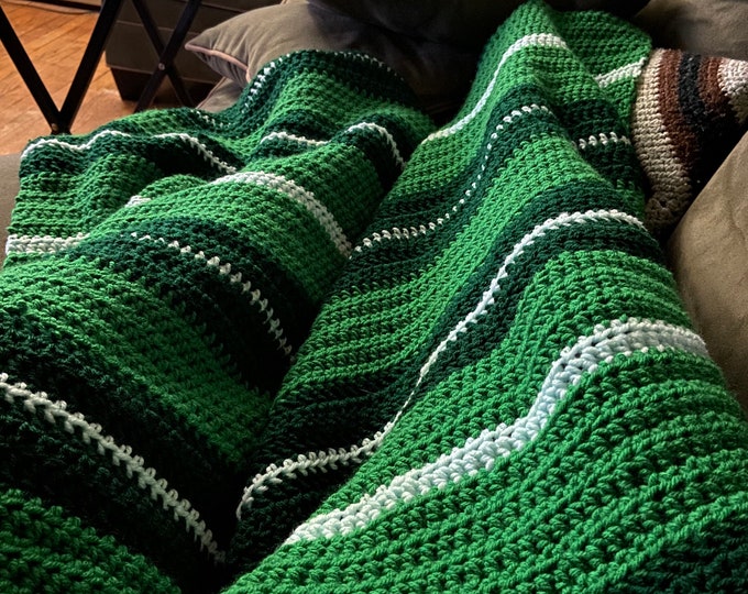 Crochet Green Striped Throw Blanket - Etsy
