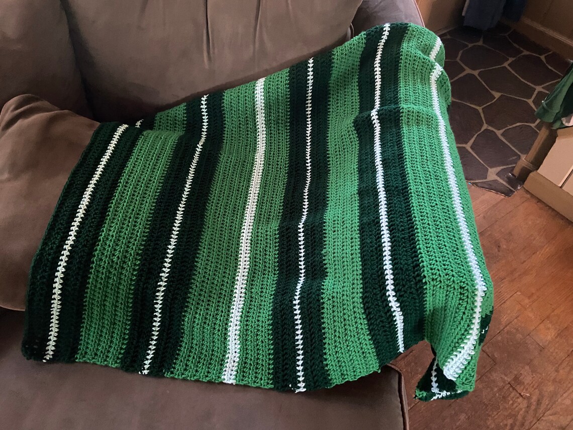 Crochet Green Striped Throw Blanket | Etsy