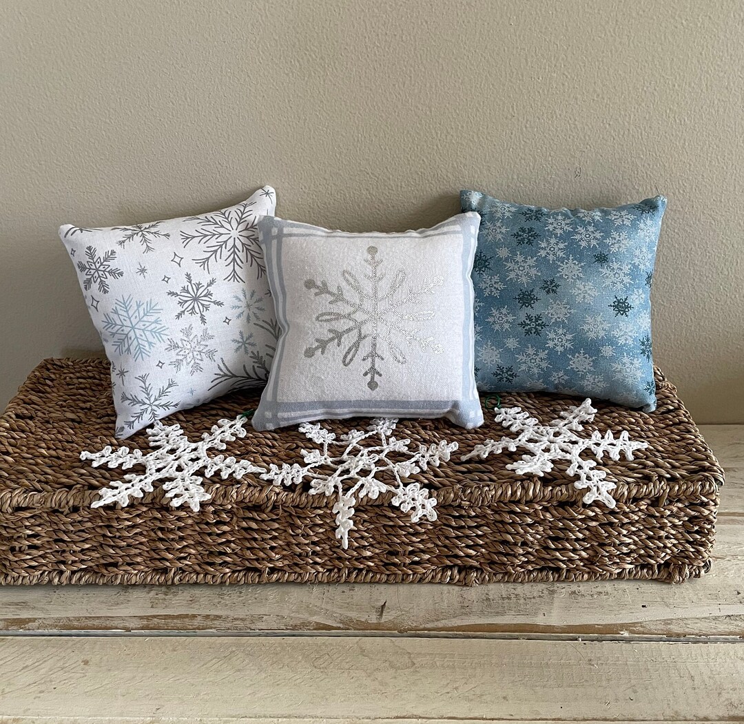 White, Blue, and Silver Snowflakes 5" X 5" Mini Pillows/winter ...