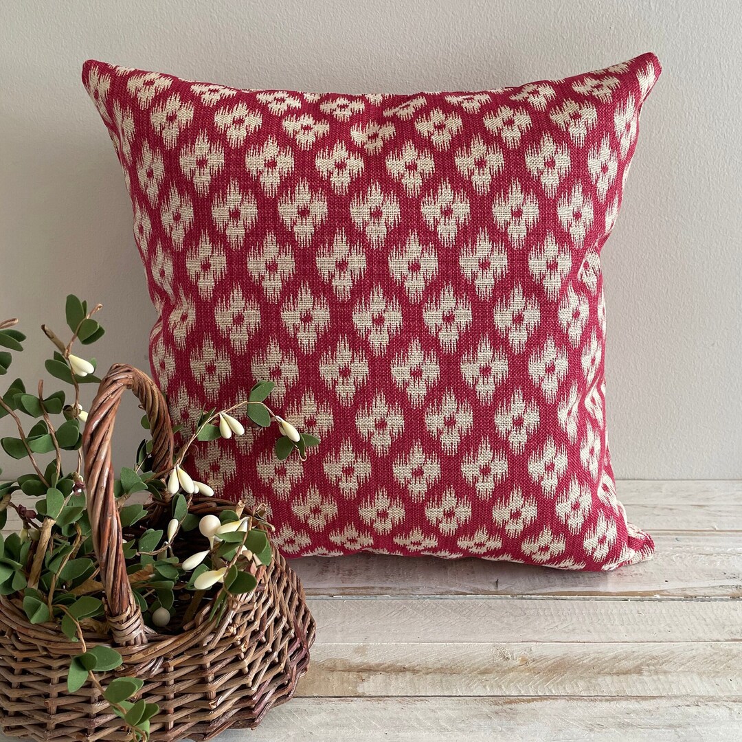 Berry Red and Beige Floral Upholstery Decorative Throw Pillow Cover - Etsy