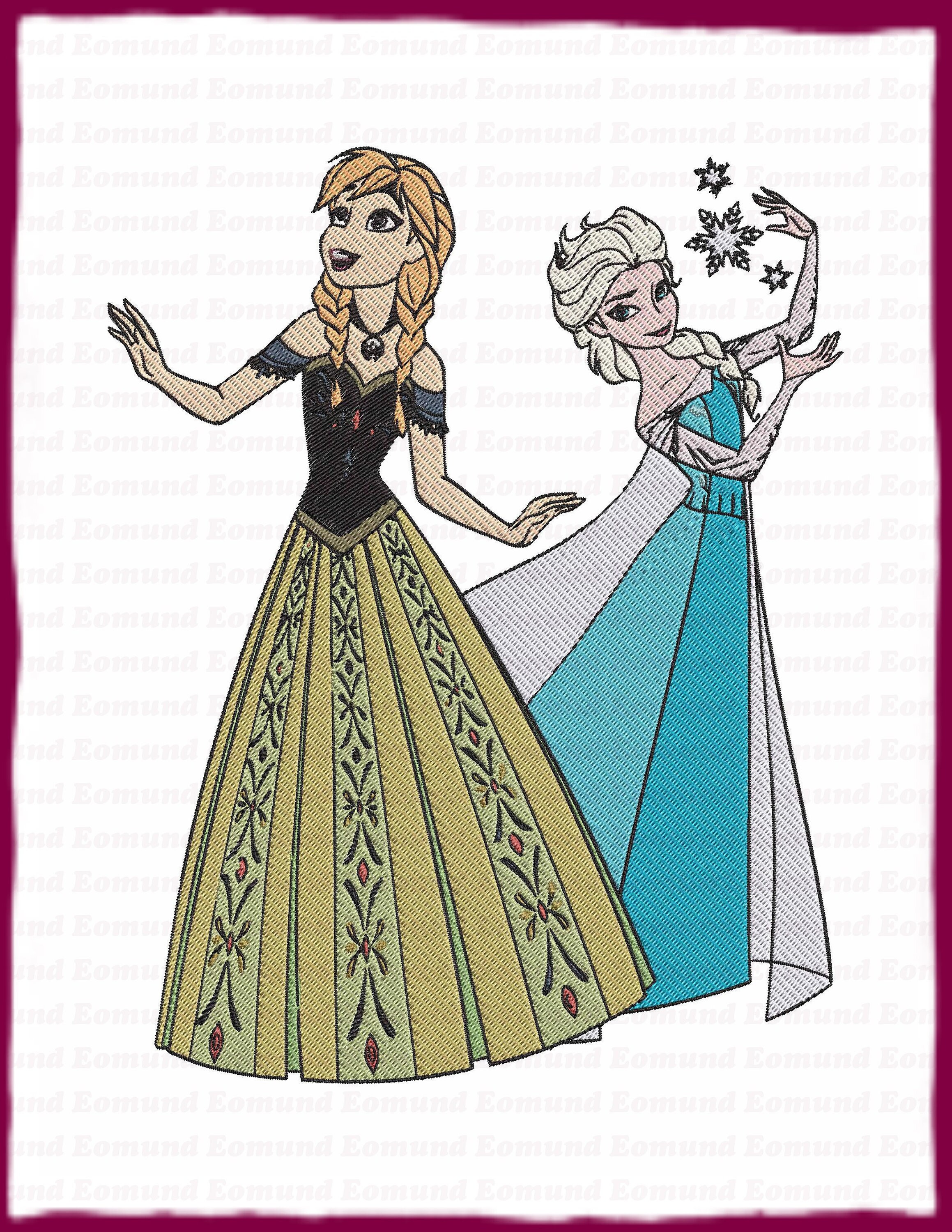 Elsa and Anna Frozen Filled Embroidery Design 25 - Instant Download - Etsy