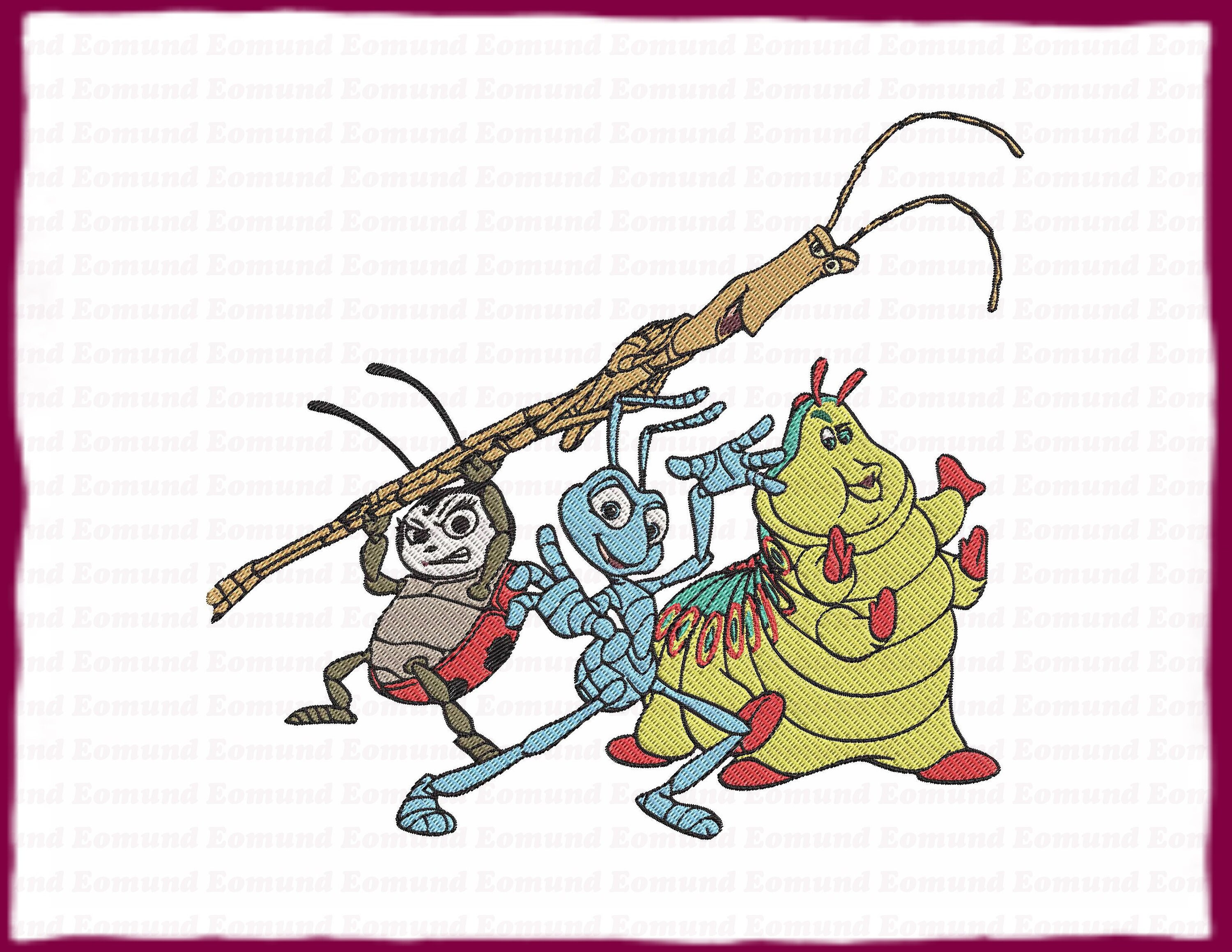 Flik With Heimlich and Francis A Bugs Life Filled Embroidery Design ...