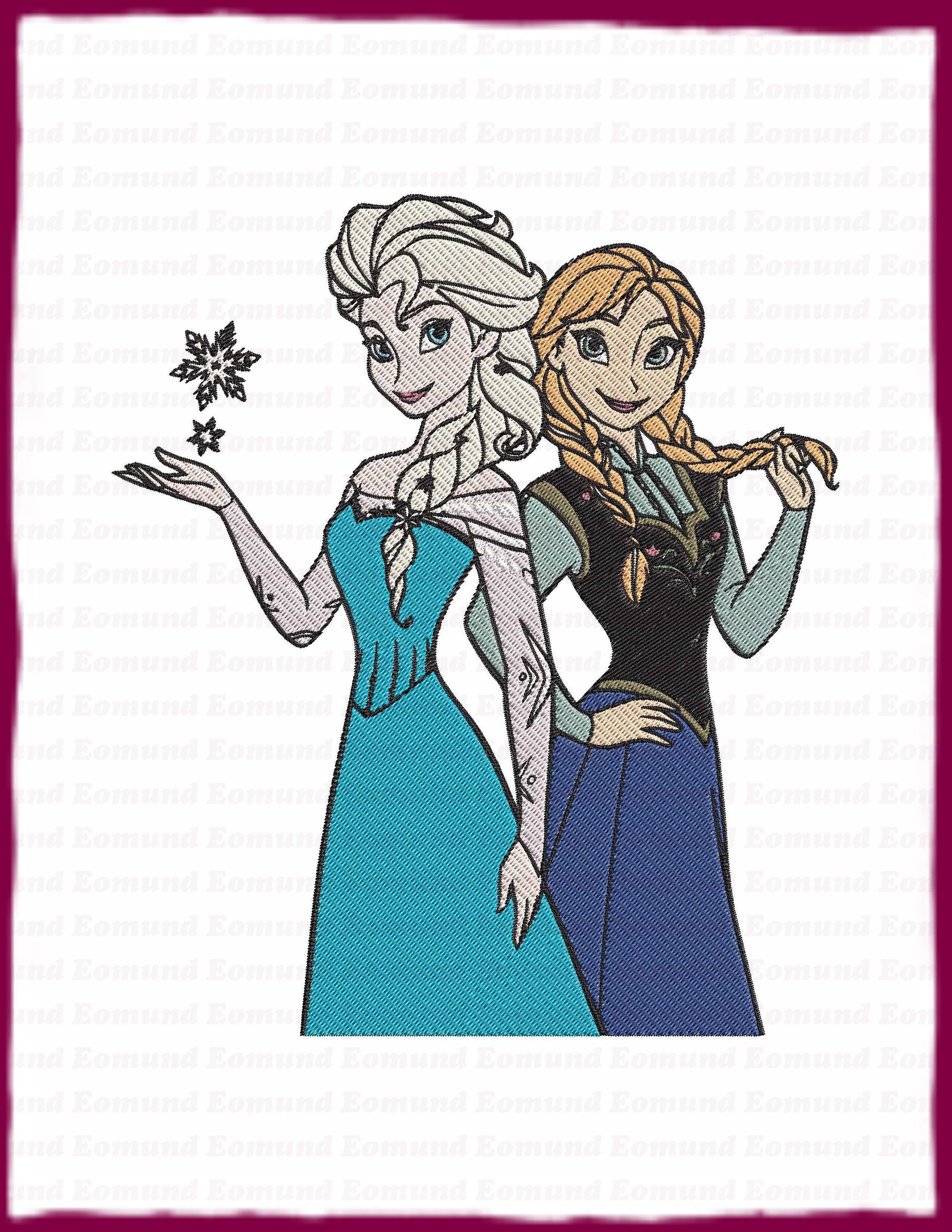 Elsa And Anna Frozen Filled Embroidery Design 3 Instant | Etsy