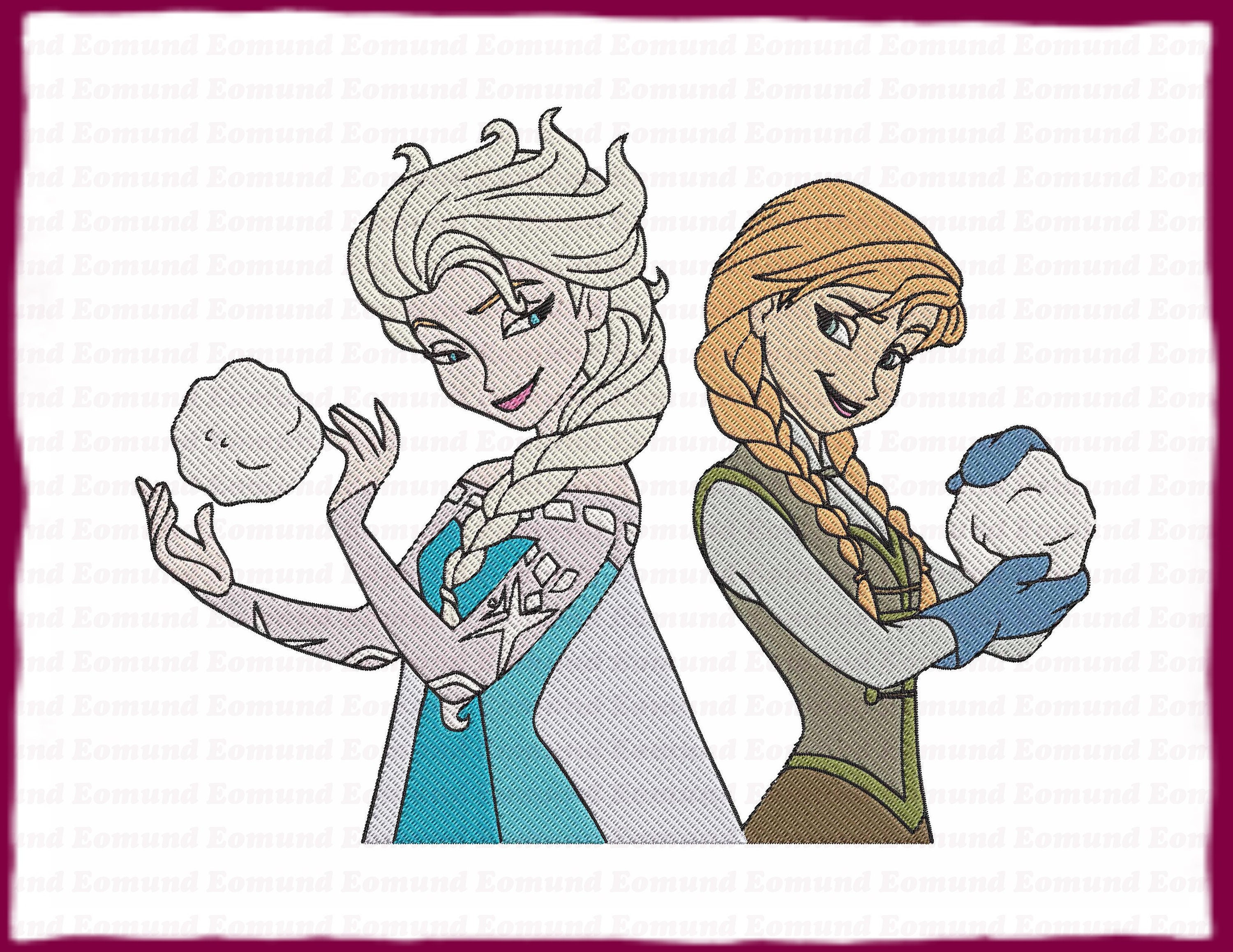 Elsa And Anna Frozen Filled Embroidery Design 20 Instant | Etsy