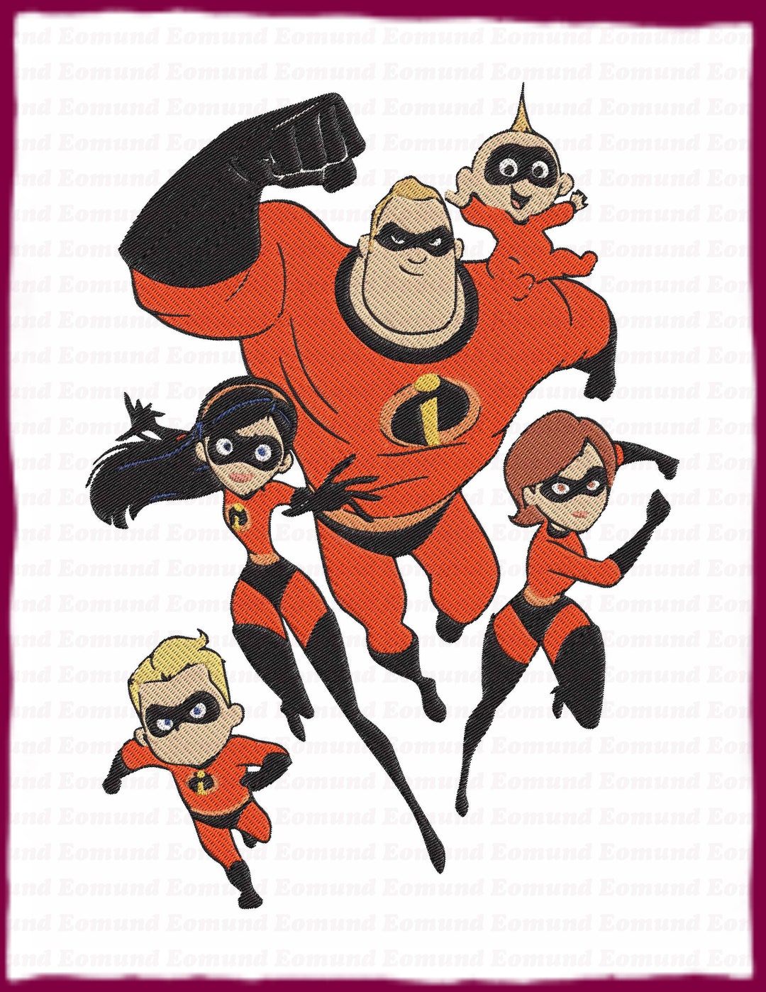 Bob Parr and Friends Incredibles Filled Embroidery Design 1 - Instant ...