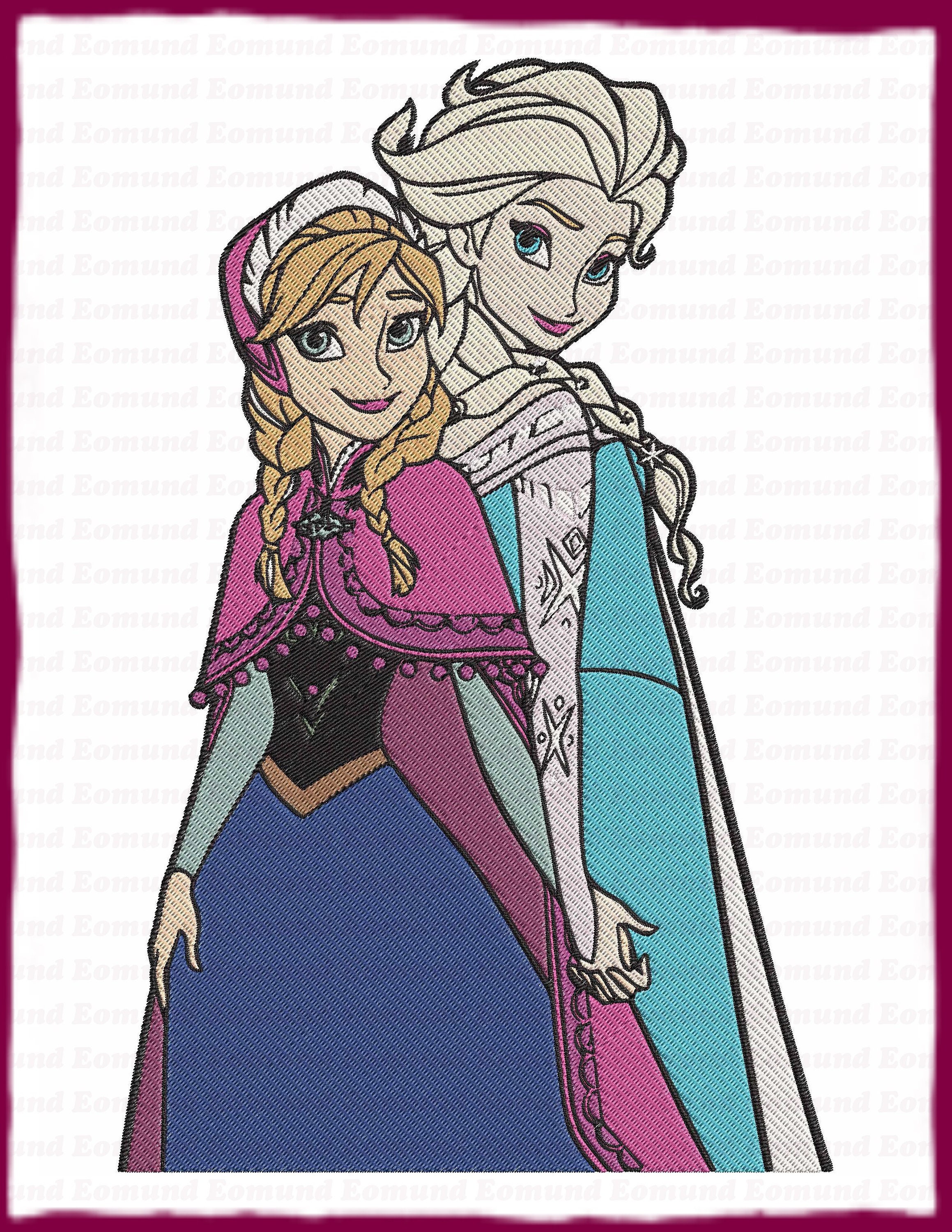 Elsa and Anna Frozen Filled Embroidery Design 12 Instant Download - Etsy