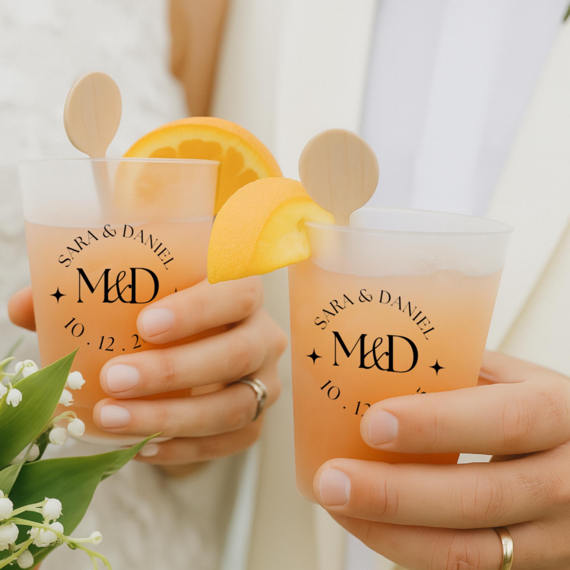 Custom Plastic Wedding Cups With Groom and Bride Names, Monogram ...