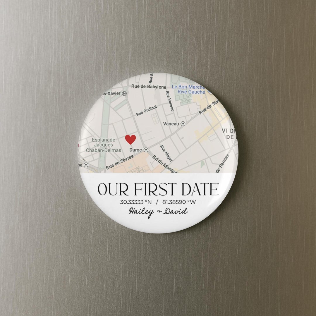 Personalized Our First Date Map Fridge Magnet, Custom Coordinates ...