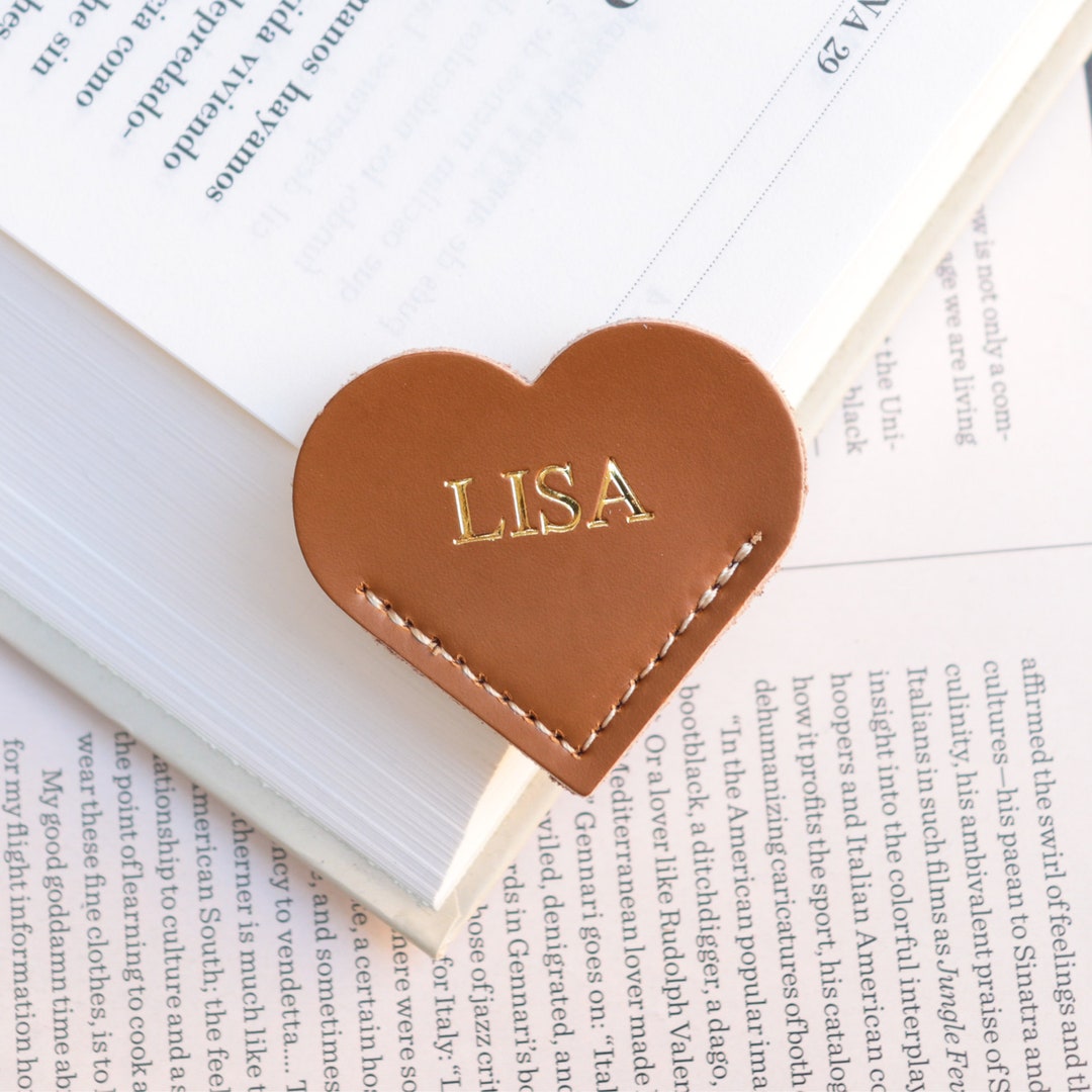 Personalized Leather Heart Shape Bookmark Set, Custom Name Corner ...