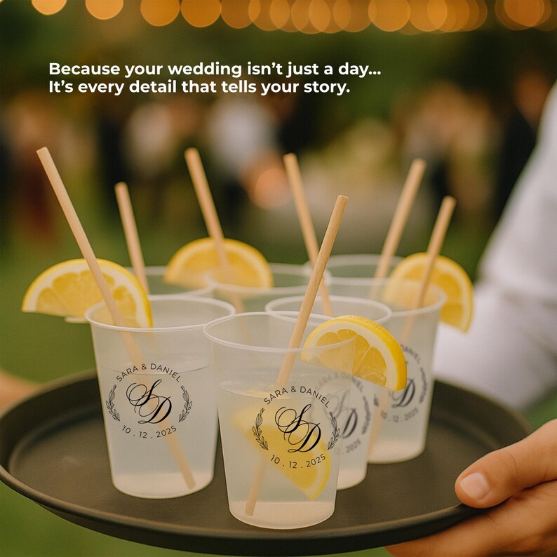 Custom Plastic Wedding Cups With Groom and Bride Names, Monogram ...