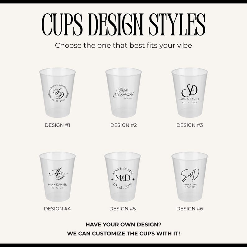 Custom Plastic Wedding Cups With Groom and Bride Names, Monogram ...
