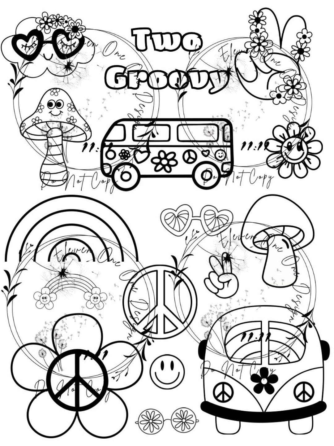 Two 2 Groovy Coloring Page PNG Clip Art Instant Download - Etsy