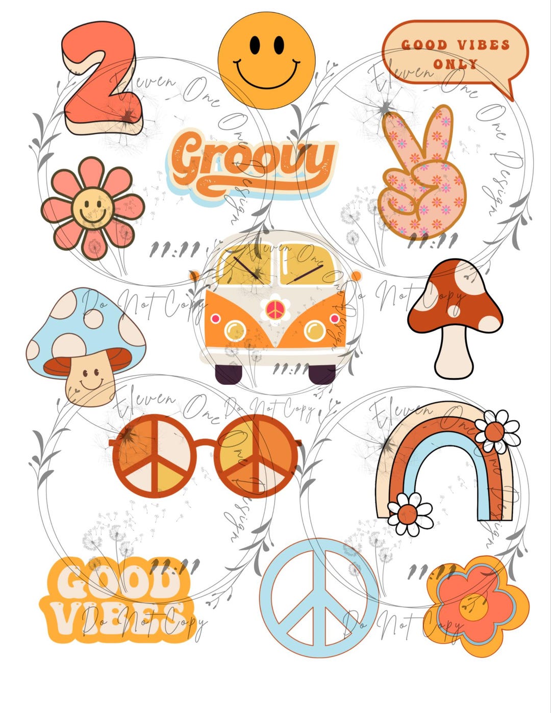 Two Groovy Hippie Clipart Stickers PNG Instant Download - Etsy