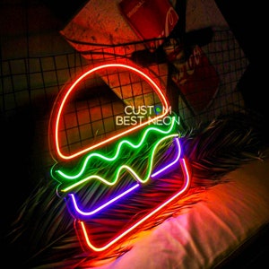 Burger Neon Outdoor Business Sign, Hamburger Custom LED Dimmable ...